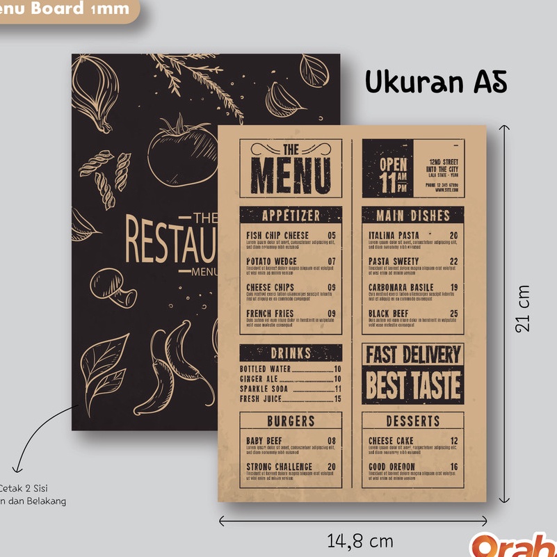 Jual Laris Cetak Daftar Menu Board / Papan Menu / Menu Resto A5 (Paket ...