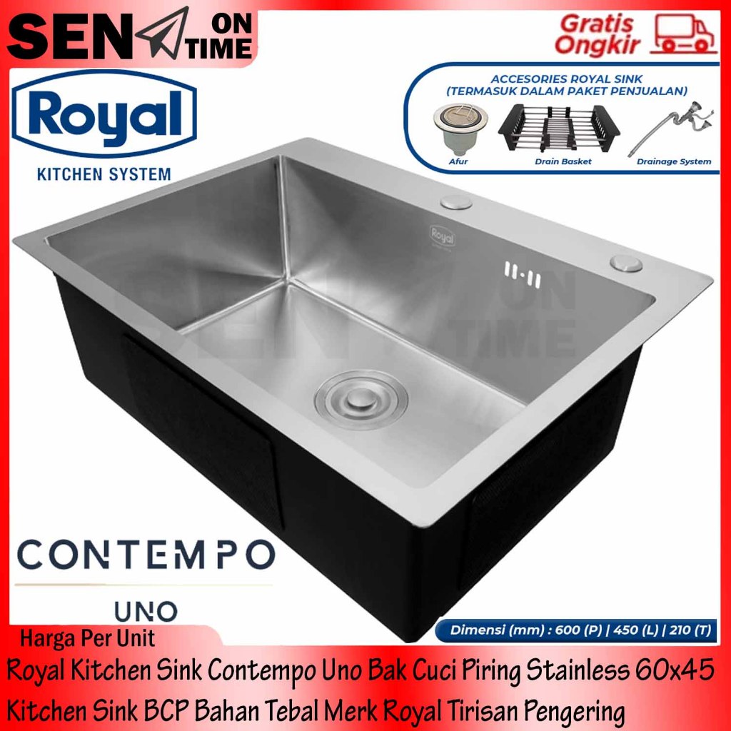 Jual Wastafel Cuci Piring Kitchen Sink Stainless Royal Contempo Uno 60 ...