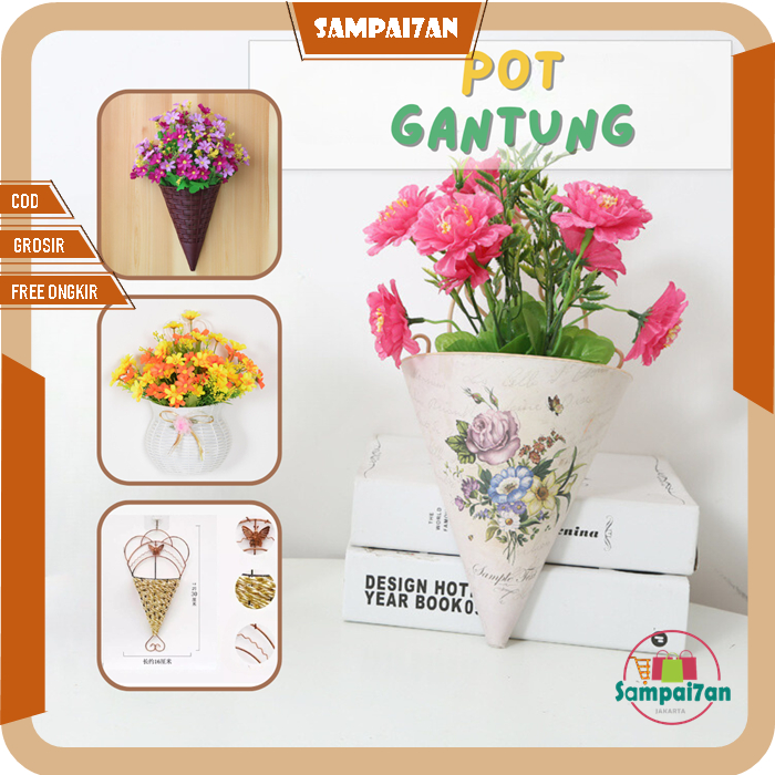 Jual Pot Bunga Gantung Tempel Dekorasi Dinding Tembok Rotan Murah PBP57 ...