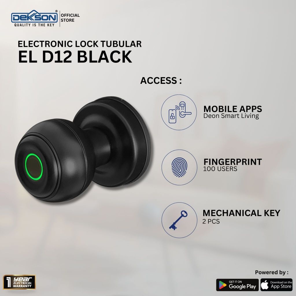 Jual Kunci Digital Bulat Smart Lock Elctronic Tubular Dekkson Black ET ...