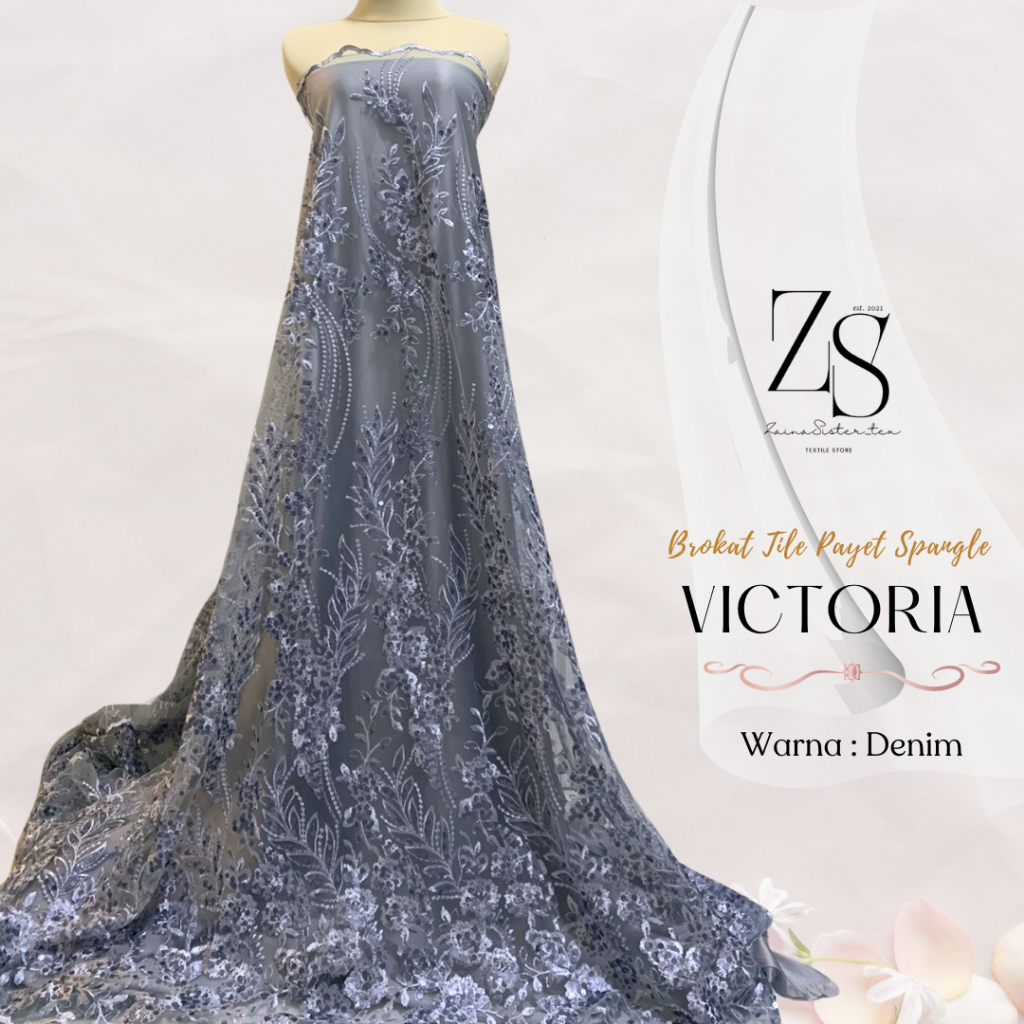 Jual Bahan Kain Kebaya Mewah Tile Brokat Payet Spangle Victoria Warna ...