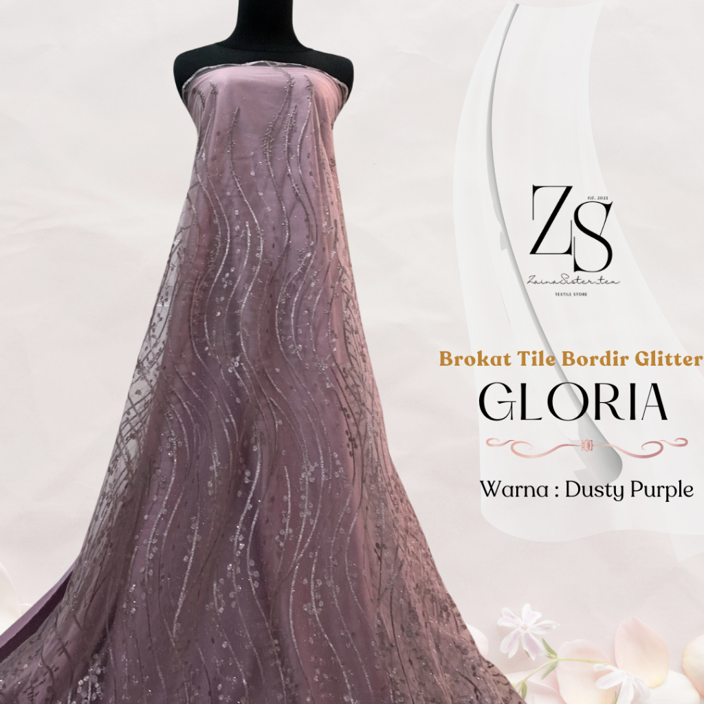 Jual Bahan Kain Brokat Tile Gloria Luxury Warna Ungu Taro Dusty Purple ...