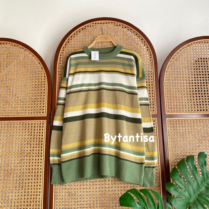 Jual SWEATER RAJUT OVERSIZE CLARA MOTIF GARIS | Shopee Indonesia