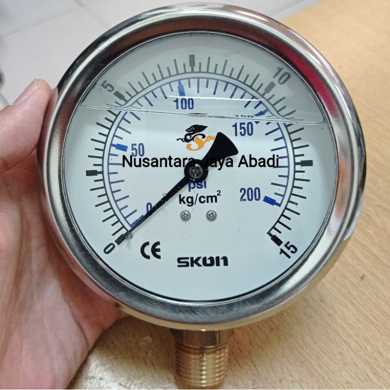 Jual Pressure Gauge SKON Stainless 4 " inchi 15 Bar 200 Psi | Shopee Indonesia