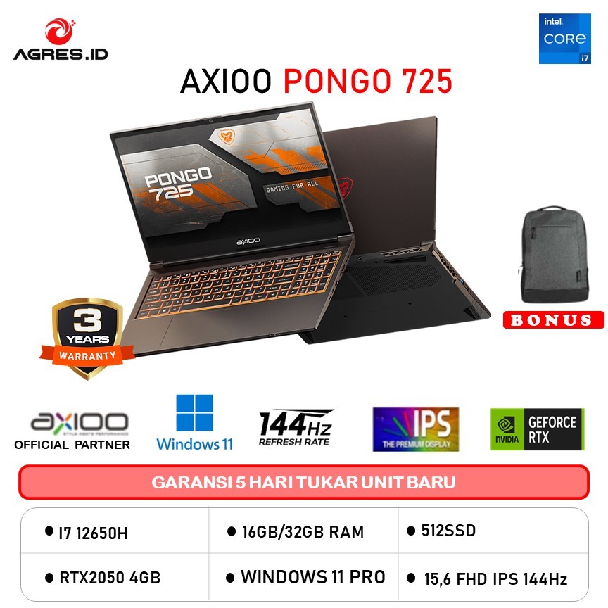 Jual [GAMING TERMURAH] AXIOO PONGO 725 I7 12650H RTX2050 4GB/ 16GB ...