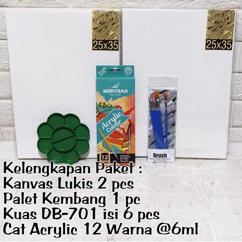 Jual Paket Melukis Lengkap 2 Kanvas Lukis Cat Acrylic 12 warna Palet ...
