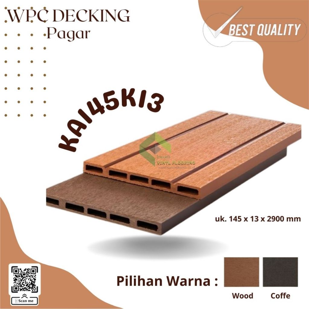 Jual WPC Decking Pagar KA145K13 uk. 14,5cm x 2,9m tebal 13mm | Shopee Indonesia