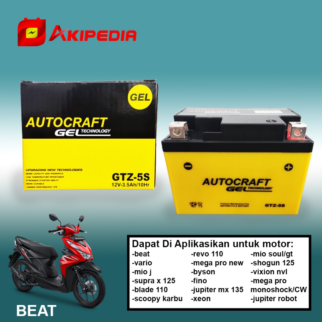 Jual Aki motor murah honda vario , beat, mio accu GTZ5S aki autocraft gel berkualitas | Shopee ...