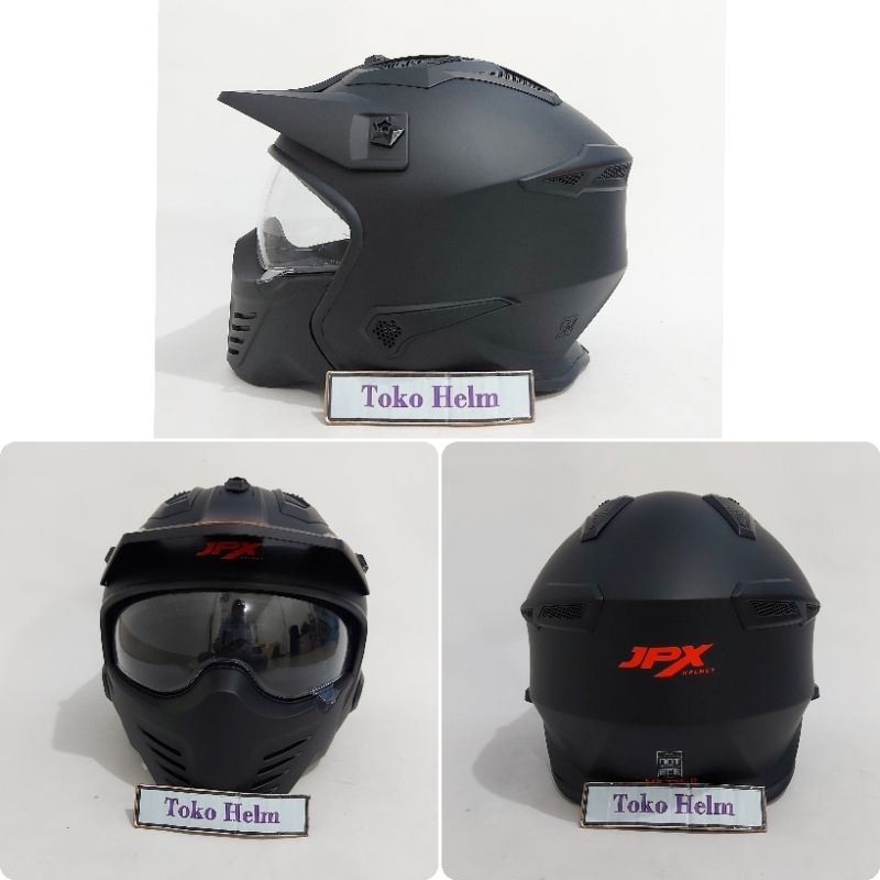 Jual helm JPX full face MX 726R SUPER BLACK DOFF/RED VISOR CLEAR | Shopee Indonesia