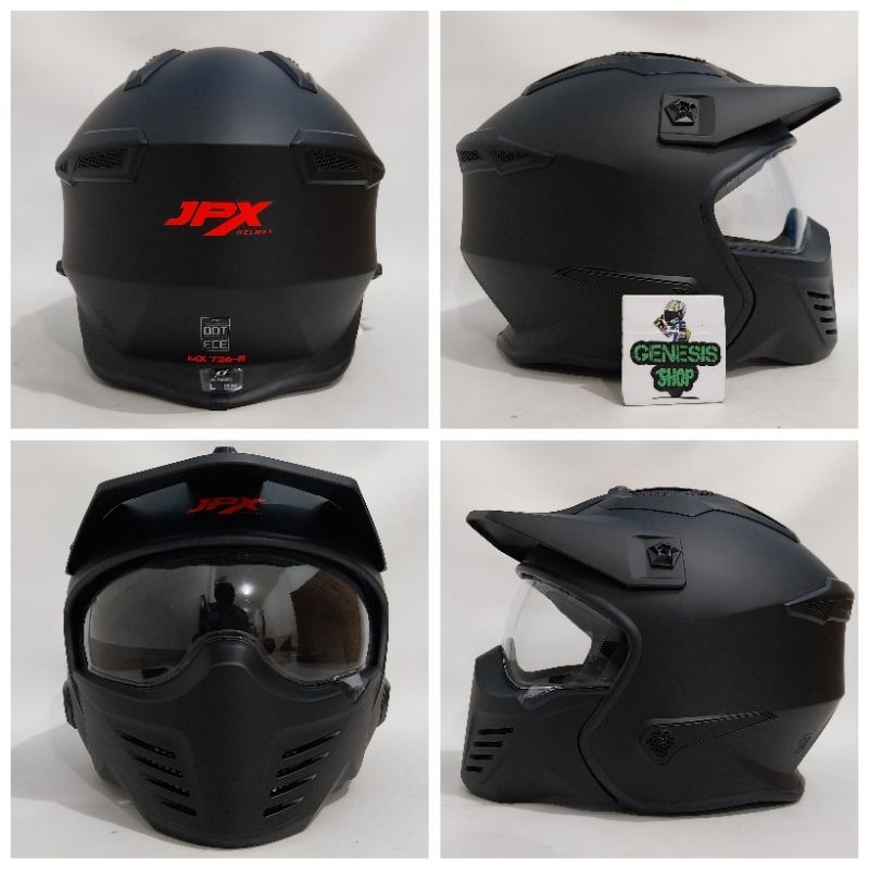 Jual Helm JPX MX 726 R /MX 726R solid polos black doff VISOR CLEAR | Shopee Indonesia