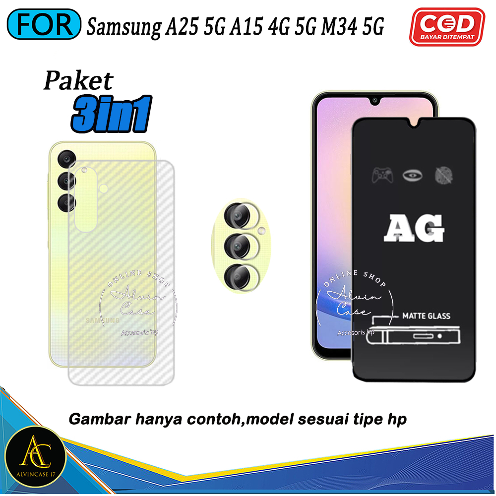 Jual Paket 3in1 Tempered Glass AG Matte Samsung A25 5G M15 A15 4G 5G M34 5G Anti Gores Kaca Full ...