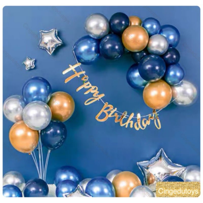 Jual Paket balon Happy Birthday simple arch balloon hemat tema navy ...