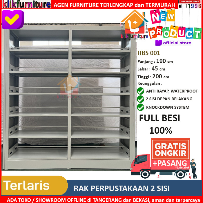 Jual Rak Buku Perpustakaan Besi Library Book Rack 2 Sisi HBS001 ...