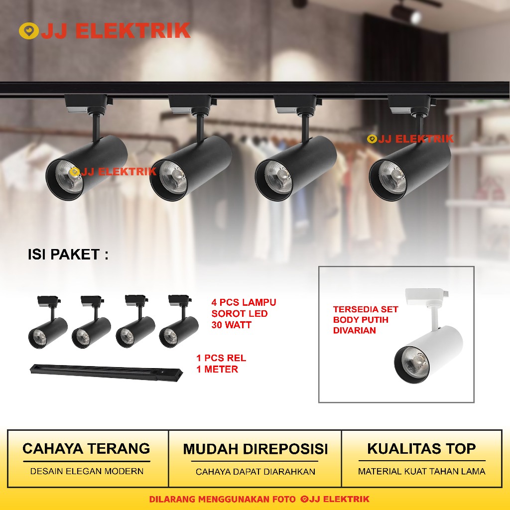 Jual Lampu Sorot Rel LED 30W Set isi 4 Spotlight Track Light Hitam Putih | Shopee Indonesia