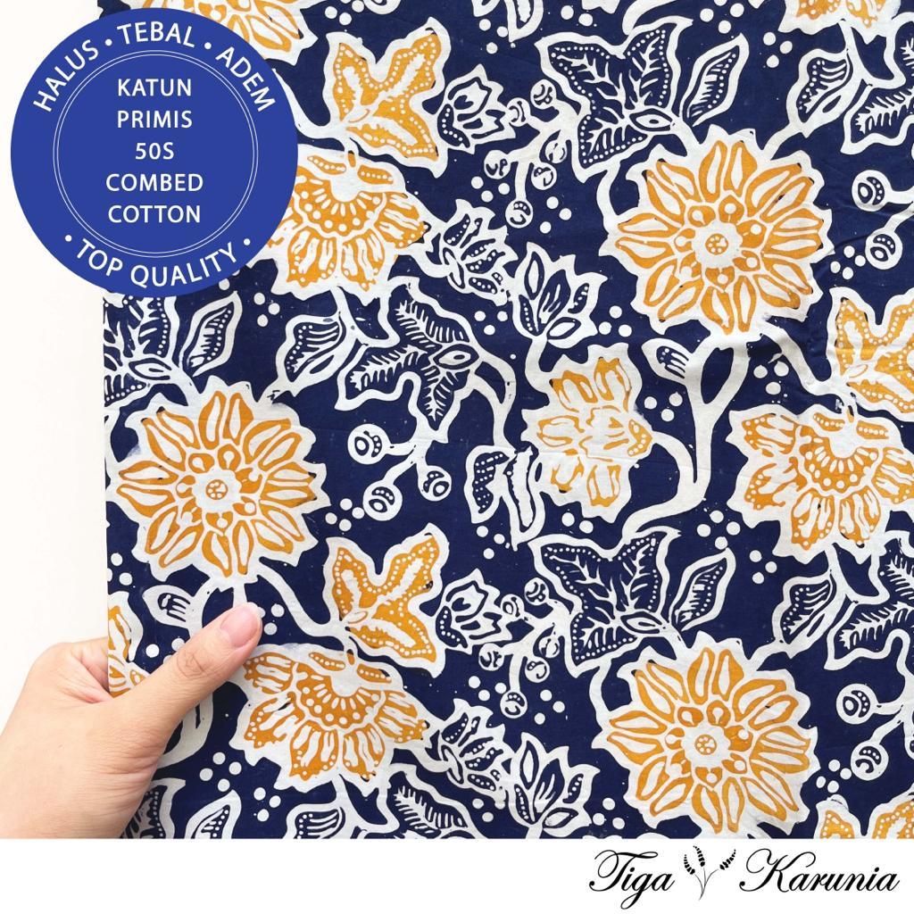 Jual Kain Batik Cap Premium Asli Solo Bunga Navy Yellow Katun Primis ...