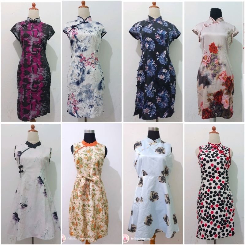 Jual Dress Imlek Motif Bunga/Cheongsam Dress Bunga2/Dress Kerah ...
