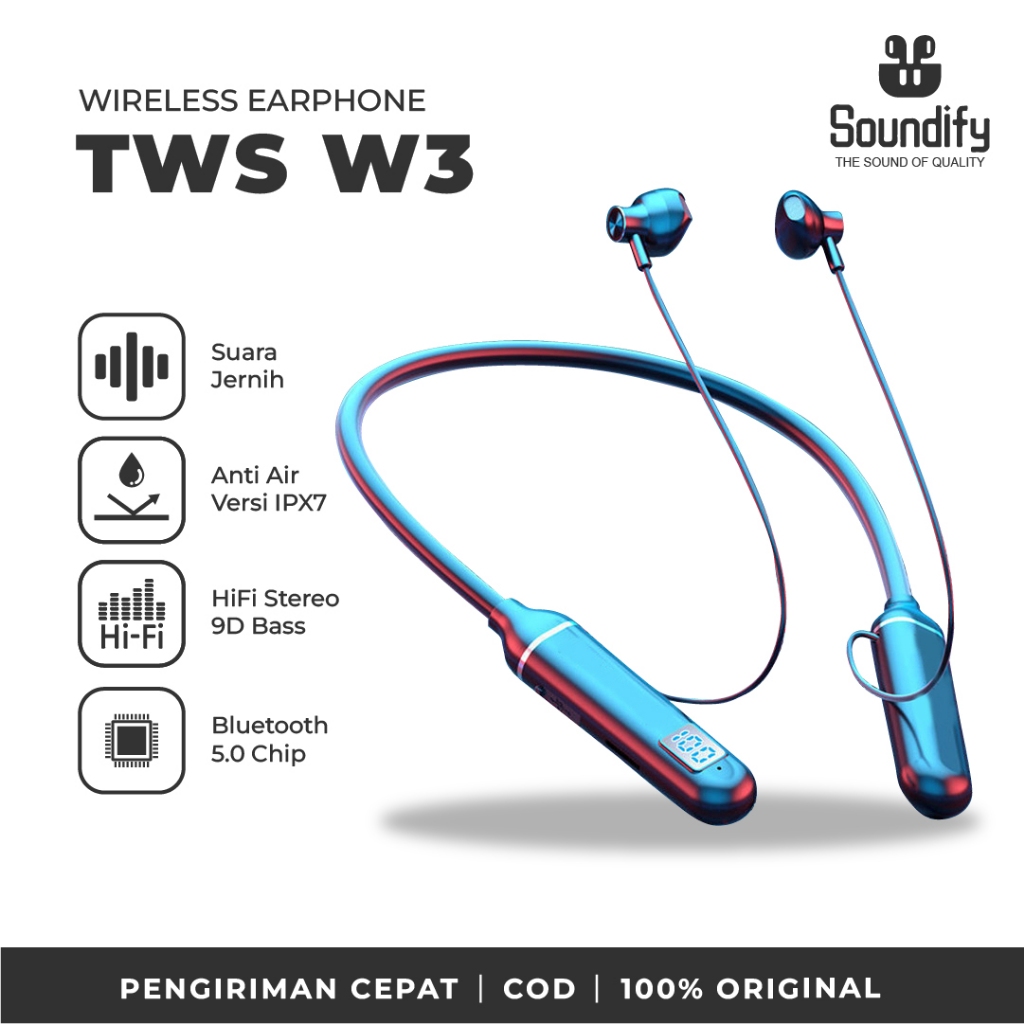Jual [SOUNDIFY] TWS Headset W3 Model Leher Gantung Headphone Gerakan ...