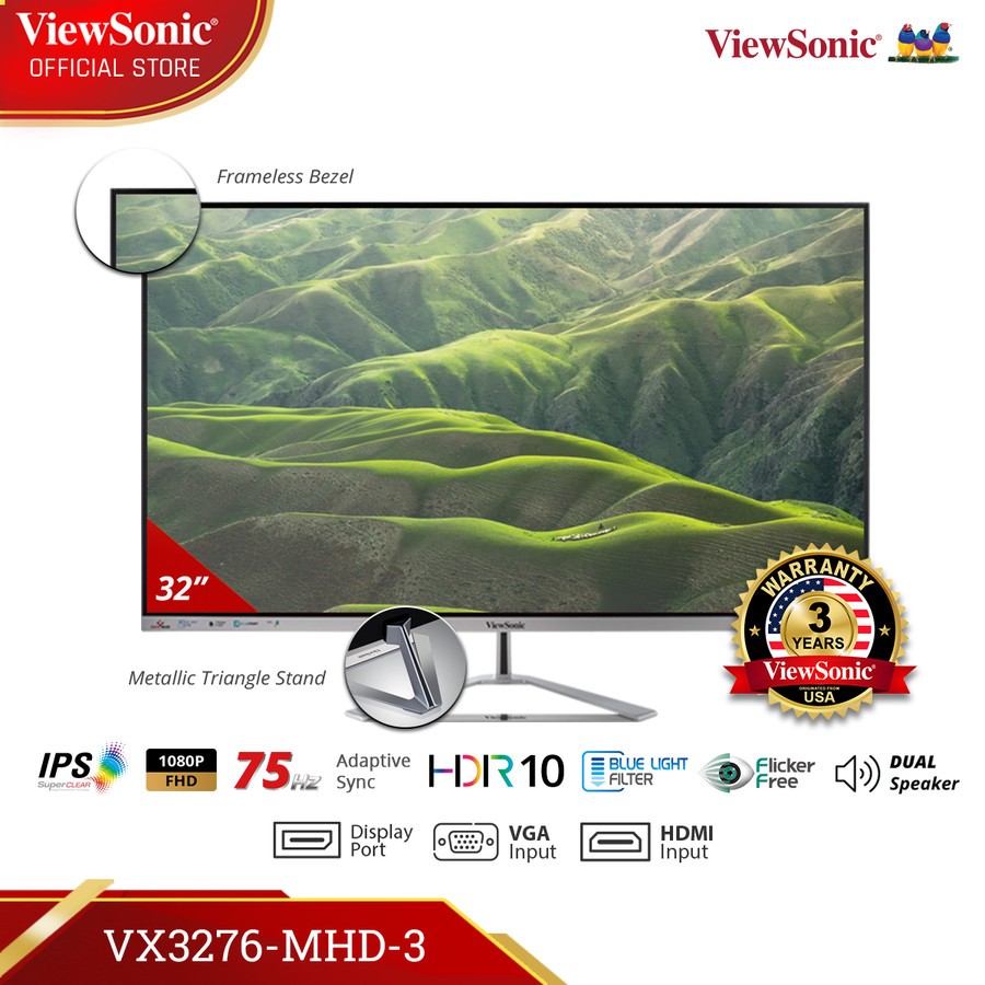 Jual ViewSonic 32" Monitor VX3276-MHD-3|FHD|IPS| Frameless Bezel ...