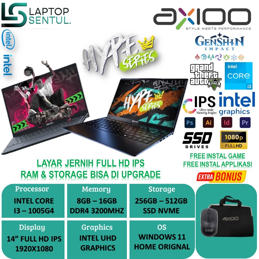 Jual Laptop Axioo MyBook Hype 3 Intel Core i3 1005G1 RAM 16GB SSD 512GB FHD IPS Windows 11 ...