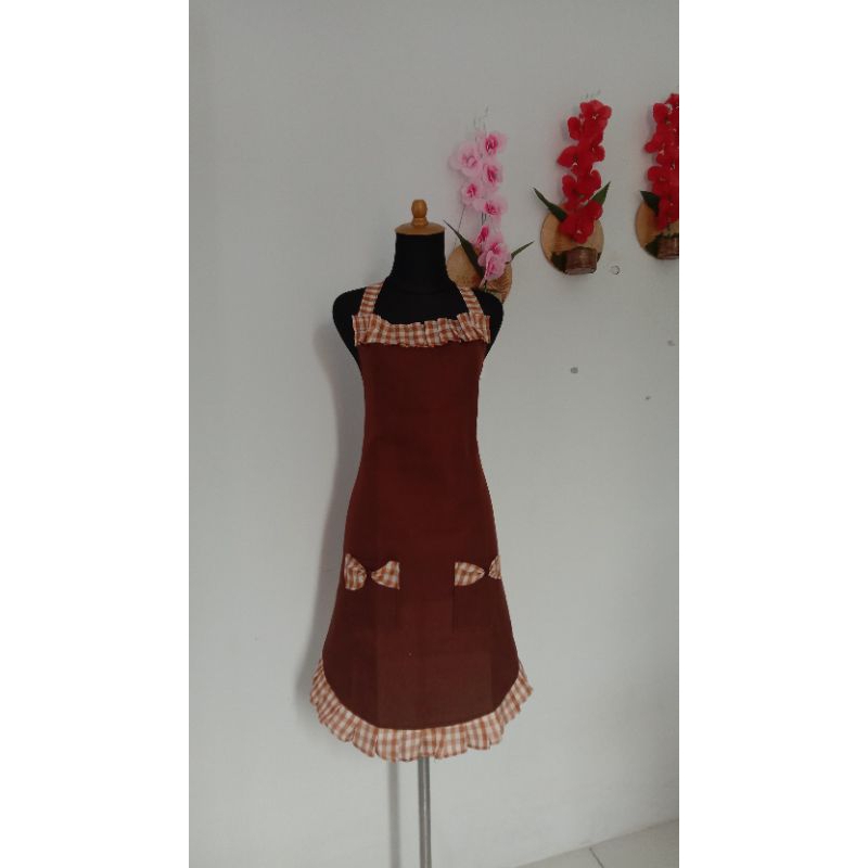 Jual Apron motif polos kombinasi kain kotak kecil barista celemek dapur ...