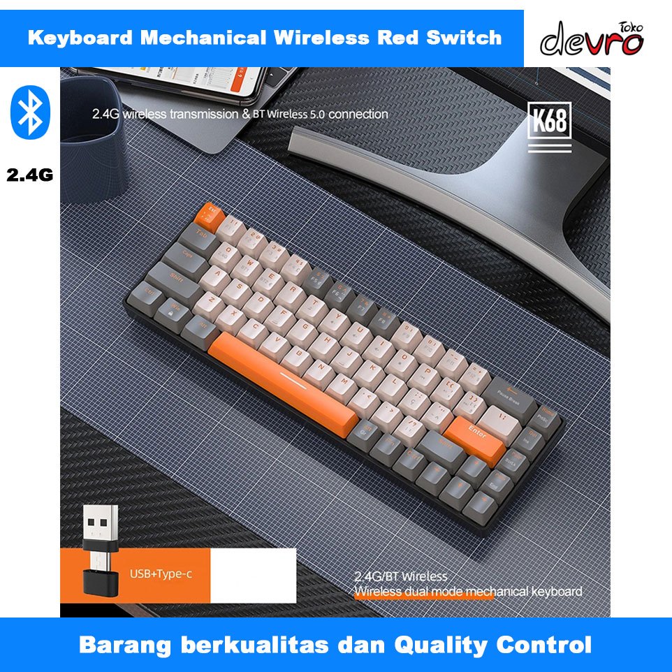 Jual Keyboard Mechanical Red Switch Bluetooth Wireless 2.4G - ZIYOULANG ...