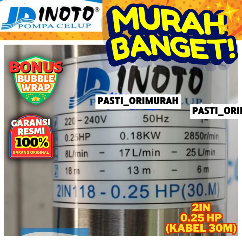 Jual Submersible Pump Inoto 1/4HP 2" + Control Box Pompa Satelit Inoto ...