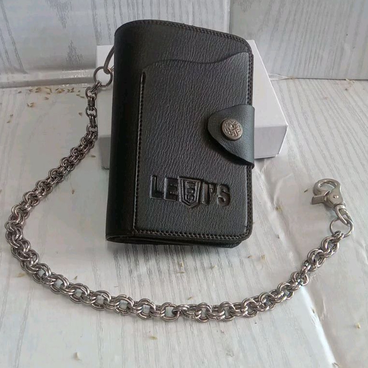 Jual (COD) Dompet Pria Rantai Stainless Dompet kulit pria tanggung ...