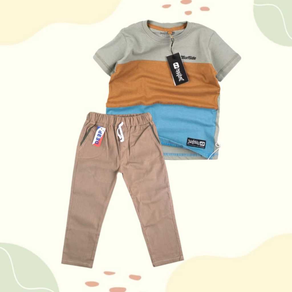 Jual Setelan Anak Laki Laki Kaos & Celana Chinos Panjang Usia 1-12 Tahun Set Pastel Chinos ...