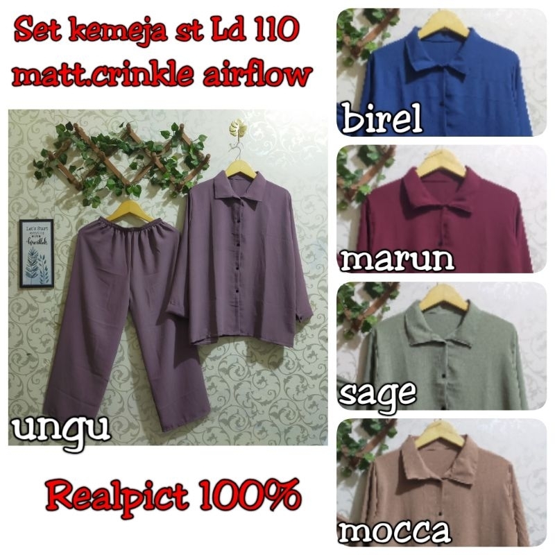 Jual Ld 110 setcel kemeja crinkle airflow/setelan kemeja crinkle/oneset kemeja/setcel daily ...