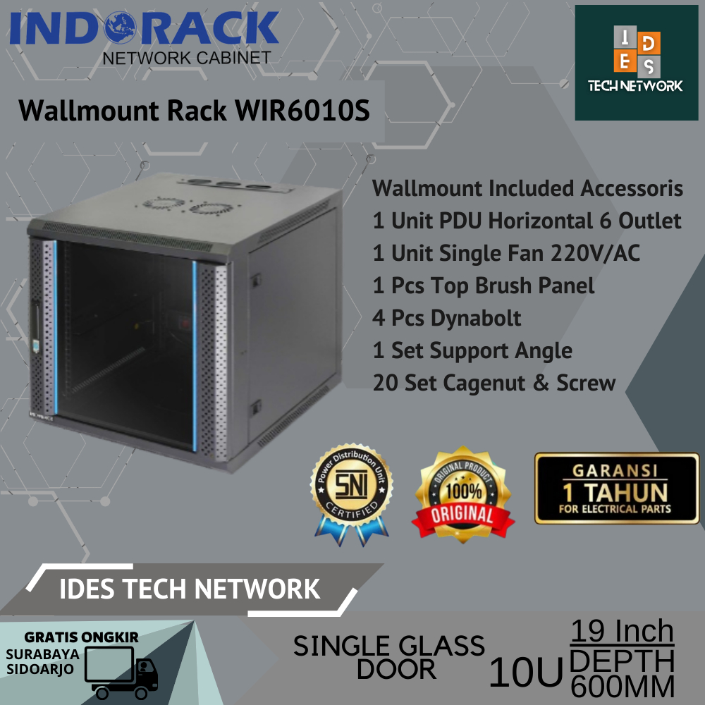 Jual Rack Server Indorack Wallmount Rack WIR6010S 10U Depth 600mm Single Glass Door | Shopee ...