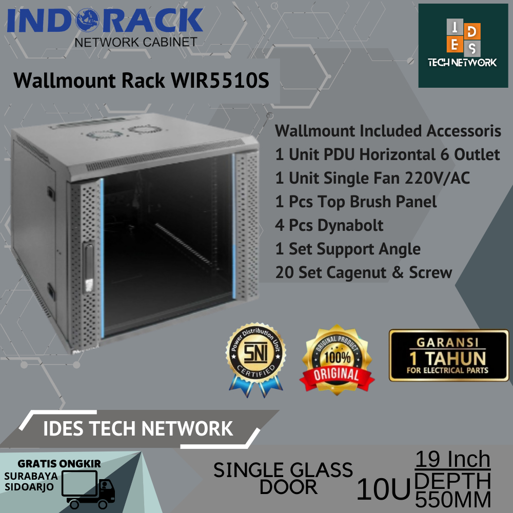Jual Rack Server Indorack Wallmount Rack WIR5510S 10U Depth 550mm Single Glass Door | Shopee ...