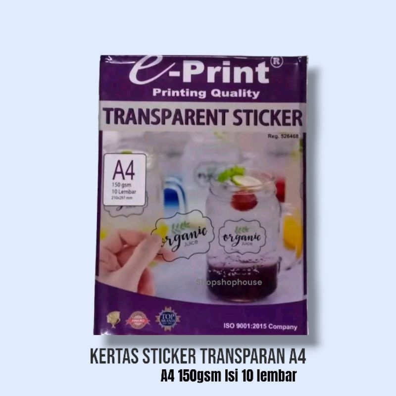 Jual Kertas Stiker bening / transparant A4 stiker inkjet ( 10 lembar ...