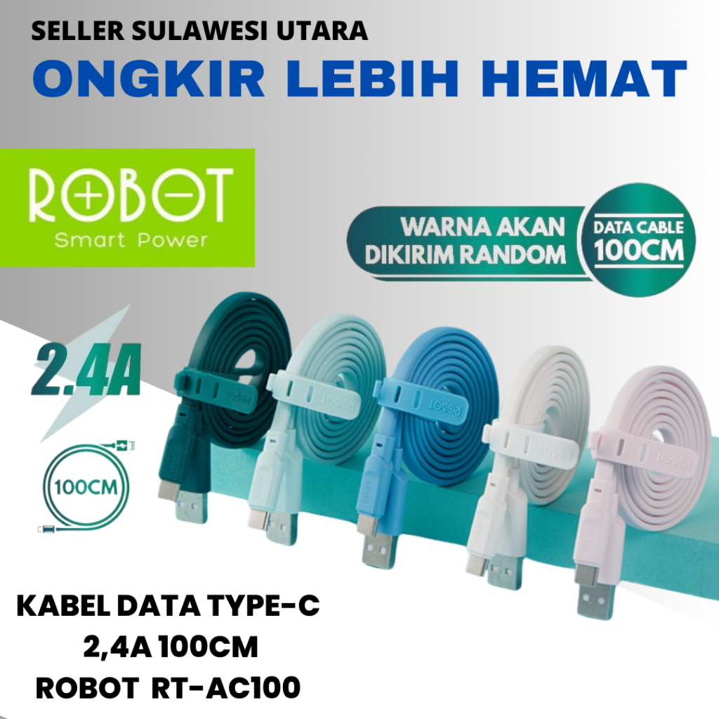 Jual KABEL DATA TYPE-C/MICRO-B COLORFUL ROBOT RT-AC100/AM100 2,4A 100CM ...