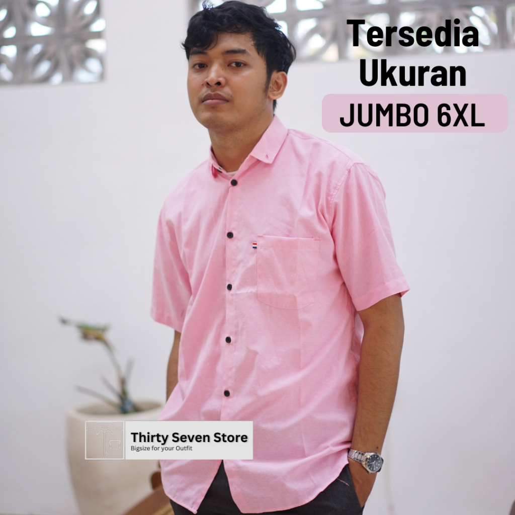 Jual Kemeja Pink Pria Polos Lengan Pendek Jumbo Big Size M L XL XXL XXXL 4XL 5XL 6XL | Shopee ...