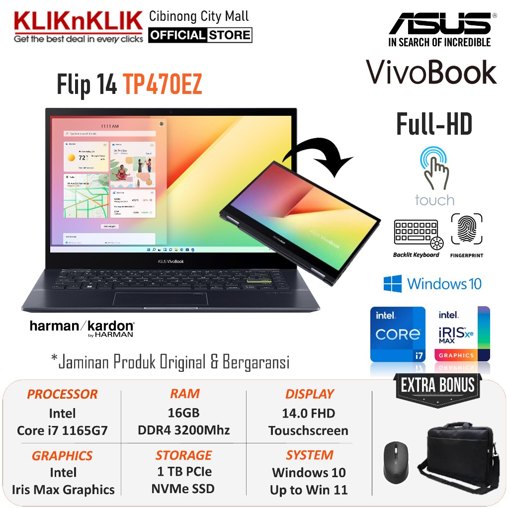Jual Laptop 2in1 ASUS VivoBook 14 Flip TP470EZ Intel Core i7 1165G7 16GB 1TB SSD 14.0 Inch Iris ...