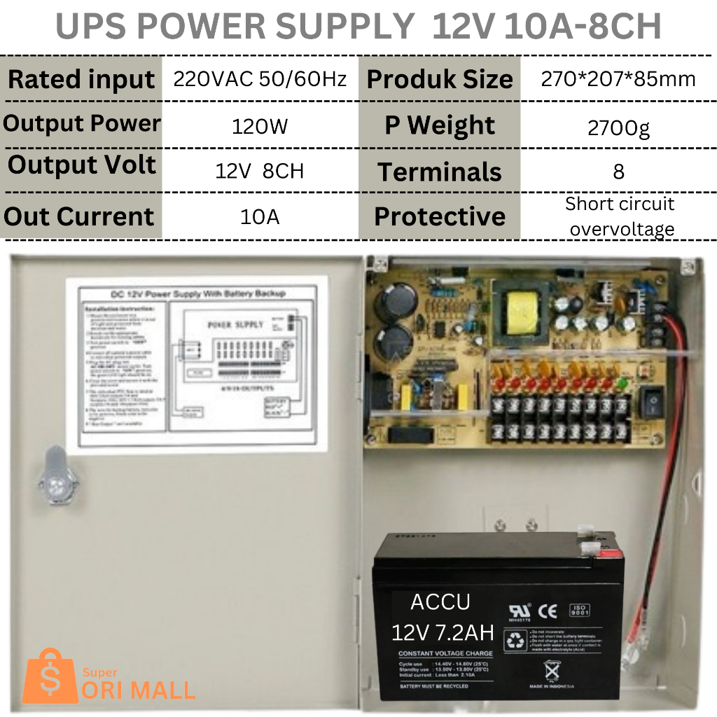 Jual Power Supply UPS 12V 5A / 12V 10A / 12V 20A - Power supply Back Up CCTV dan DVR PSU UPS ...