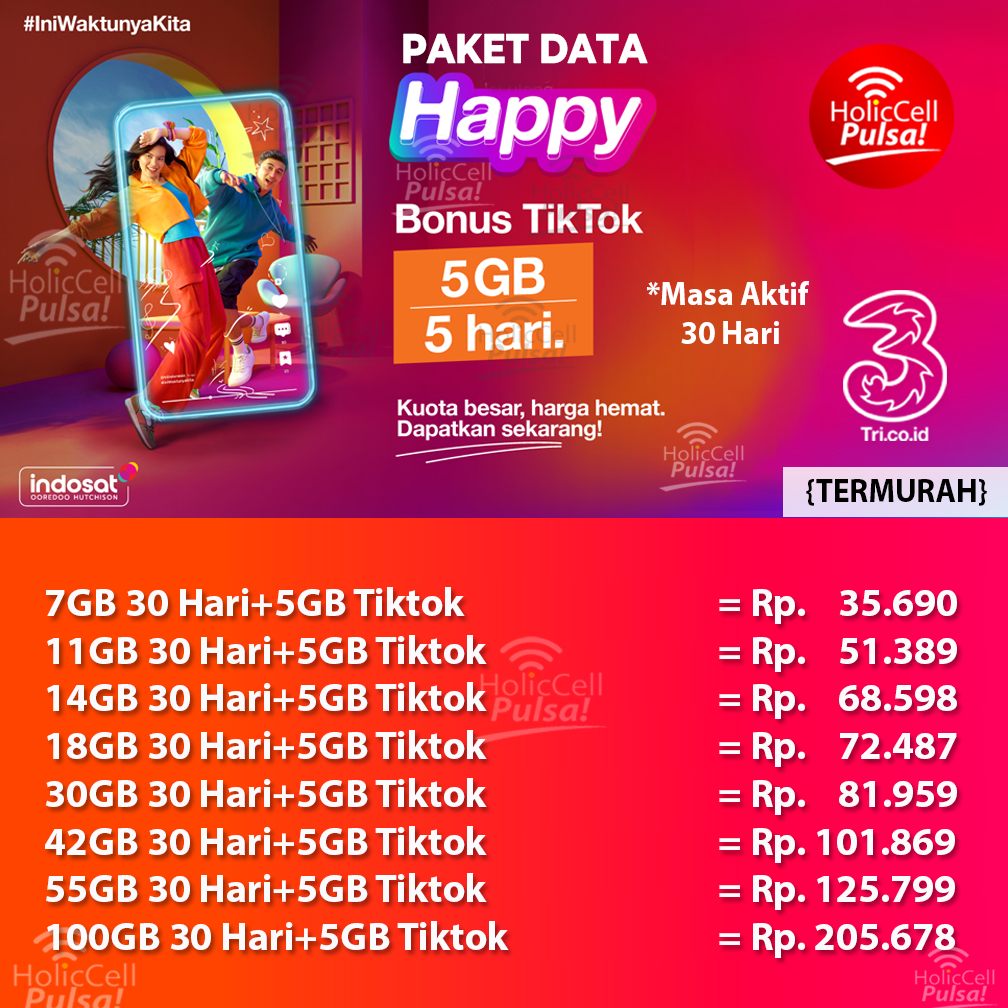 Jual PAKET DATA HAPPY TRI THREE MASA AKTIF 30HARI I WAJIB BACA DESKRIPSI PRODUK | Shopee Indonesia