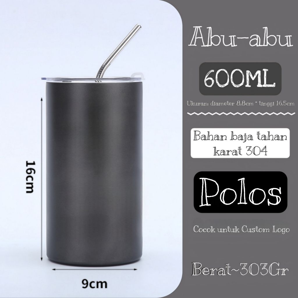Jual Mug Kopi Stainless Steel + Sedotan 600ml Botol Minum Termos Kopi ...