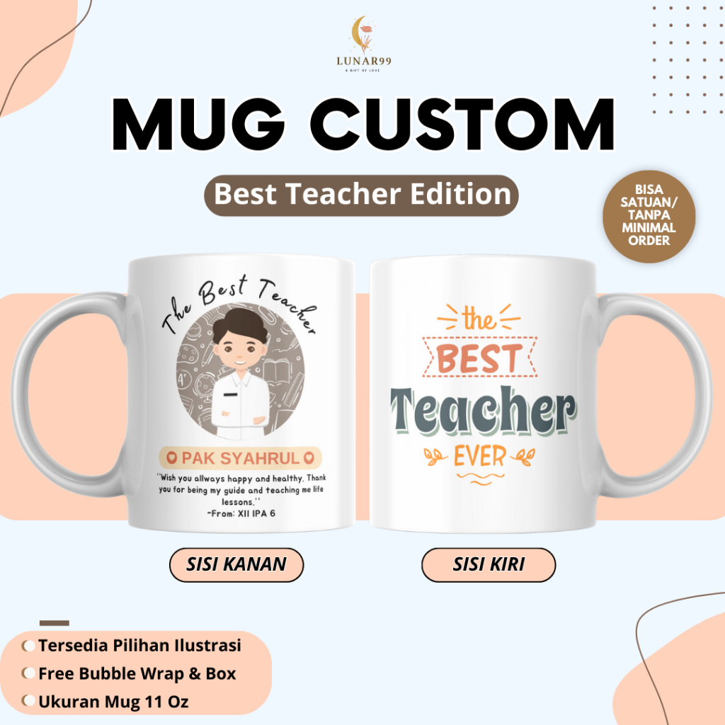 Jual MUG CUSTOM KADO UNTUK GURU/ MUG HADIAH GURU (FREE BOX & BUBBLE ...