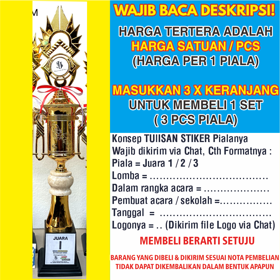 Jual Piala LOMBA SET MARMER TROPHY CUSTOM JUARA 1 2 3 TINGGI 60 CM ...