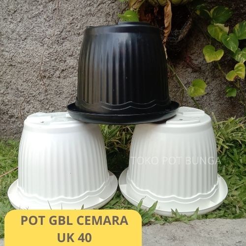 Jual Pot Bunga Plastik Tanaman Hias Ukuran Besar 40 Warna Hitam Glosy ...