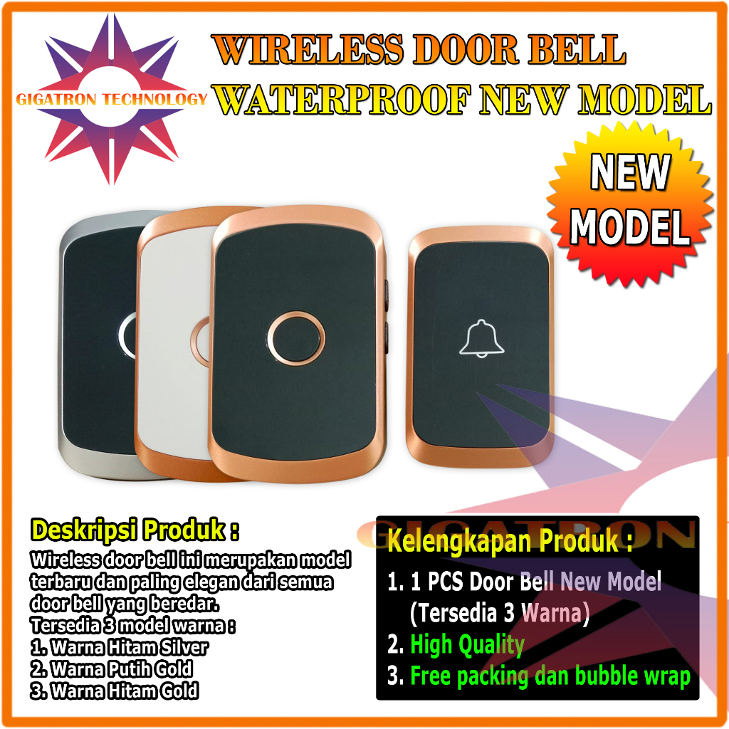 Jual Bel Rumah Tanpa Kabel / Bel Rumah Wireless Waterproof Door Bell ...