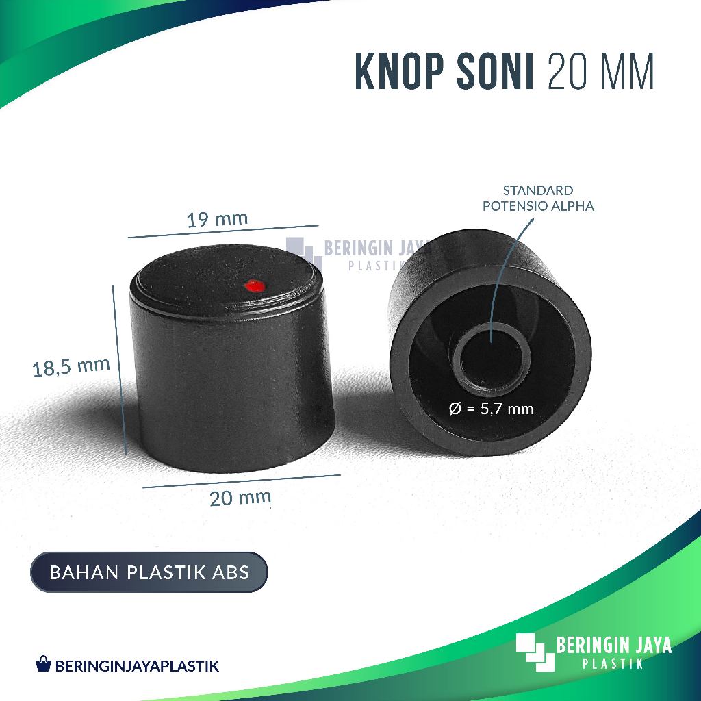 Jual Knop Potensio Soni 20 mm Plastik Hitam Titik Merah / Kenop Putar Volume Potentio Ampli ...