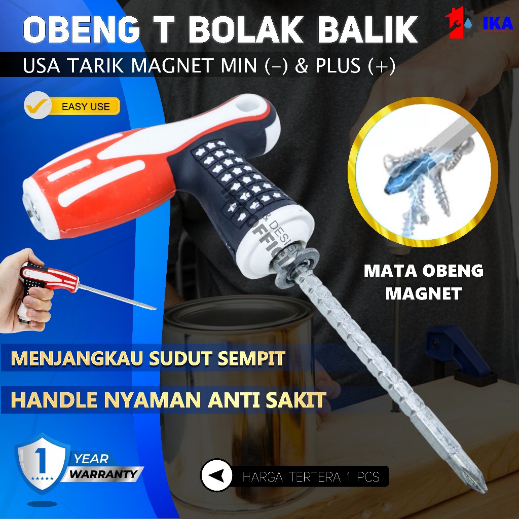 Jual Screwdriver/ Obeng T 2in1 Kombinasi Plus Minus Perkakas / Obeng T ...