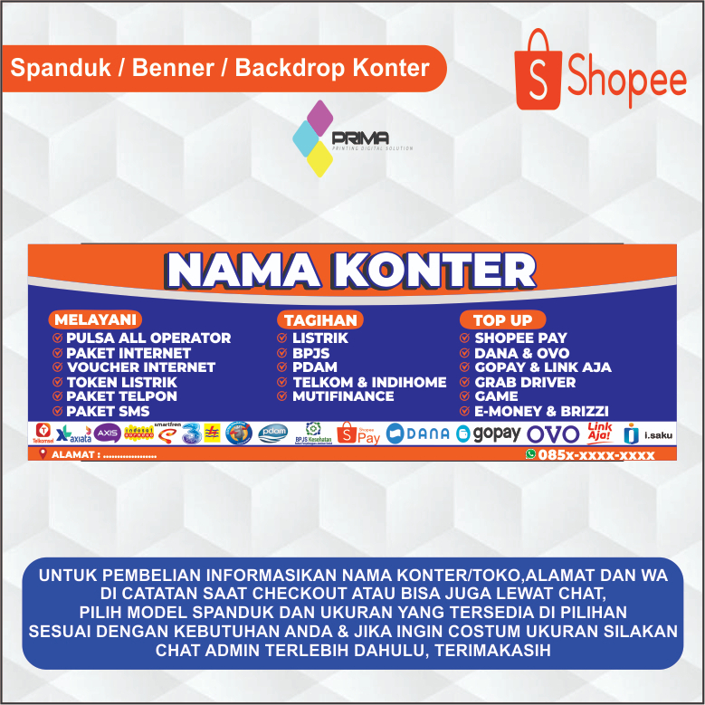 Jual BANNER SPANDUK KONTER PULSA/HIASAN KONTER PULSA/PERLENGKAPAN KONTER PULSA | Shopee Indonesia