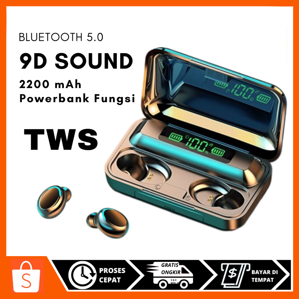 Jual Headset Bluetooth TWS F9-5 LED Smart Display with Powerbank TWS F9-5C 9D Bass Power Bank ...