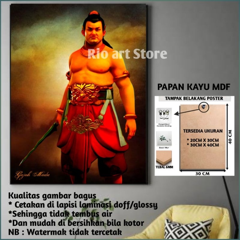 Jual Haisan dinding poster gajah mada untuk walldekor atau dekorasi ...