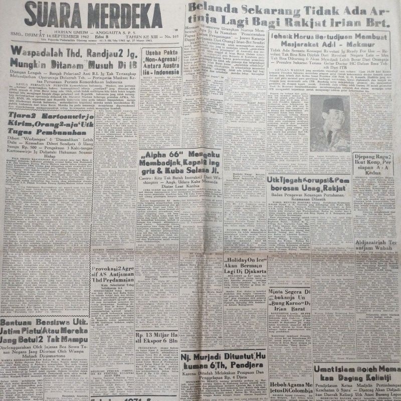 Jual Koran Sejarah Indonesia Surat Kabar Suara Merdeka 1962 bisa pilih ...
