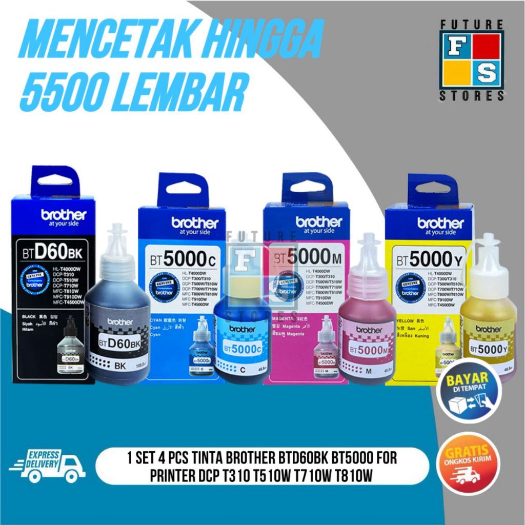 Jual Tinta Printer Brother 1 Set 4 Pcs Isi Ulang Refil BTD60 BT5000 DCP ...