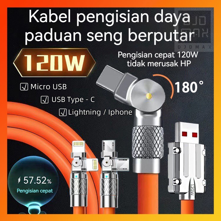 Jual DJDMax Kabel Data 120W Fast Charging Micro USB Type C Untuk iPhone ...